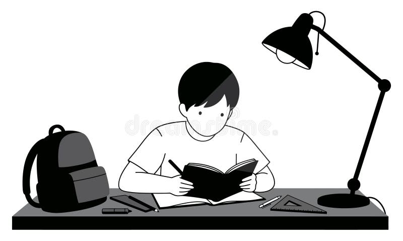 Focused Student Studying at Desk Stock Vector - Illustration of ...