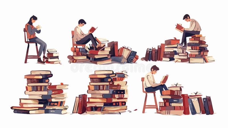 Focused Student Studying for Exam Surrounded by Books on Desk Stock ...