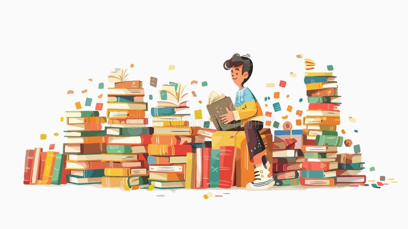 Focused Student Studying for Exam Surrounded by Books Stock Vector ...