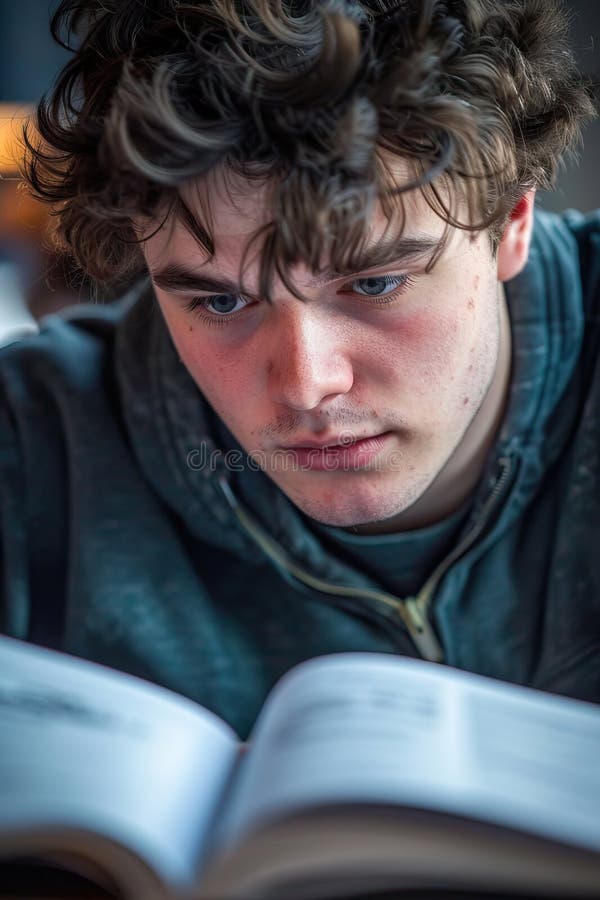 Focused Student Taking an Exam, Reading at a Desk, Deeply Engaged Stock ...