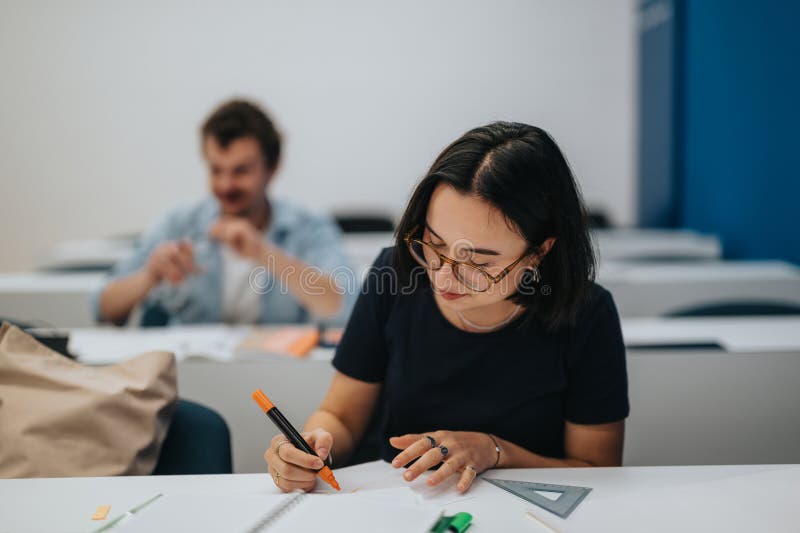 Focused Student Working on Tasks in a Classroom Environment Stock Image ...