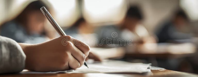 The Focused Student Writing in a Classroom during an Exam Setting. AI ...