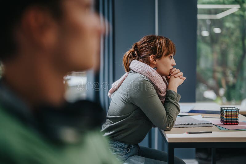Focused Students Classroom Elderly Professor Attentive Learning ...
