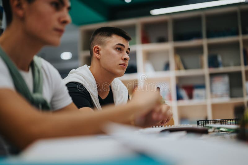 Focused Students Paying Attention during Classroom Lecture Stock Photo ...