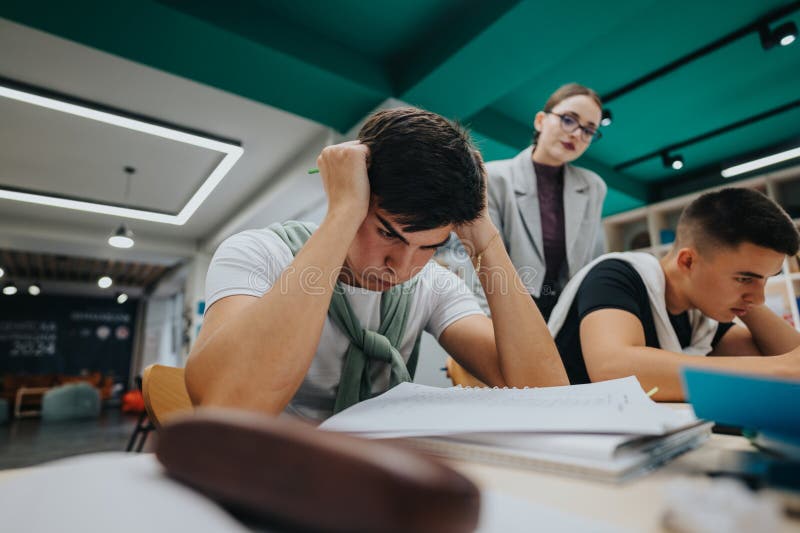 Focused Students Studying Under Teacher S Supervision in Modern ...