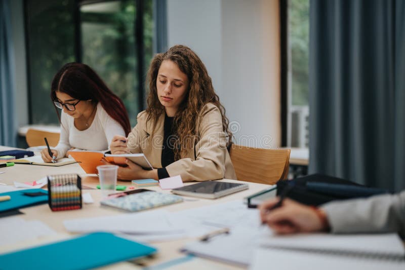 Focused Students Taking Notes in a Modern Classroom Setting Stock Photo ...