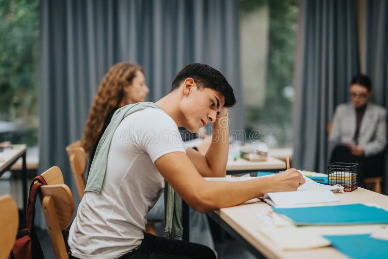 Focused Students Working Together in a Modern Classroom Setting Stock ...