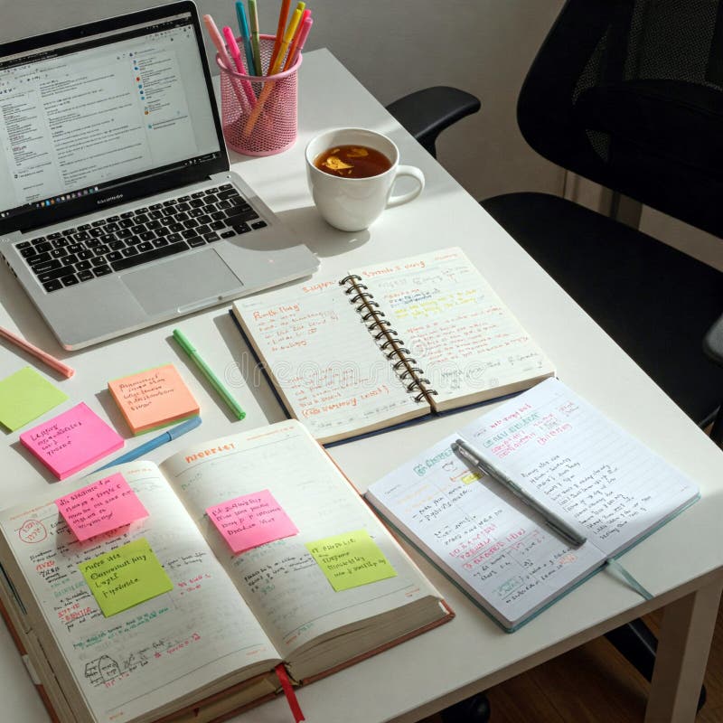 Focused Study Desk Setup - AI Stock Illustration - Illustration of ...