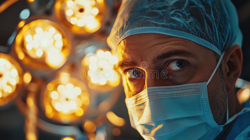 Focused Surgeon in Operating Room with Bright Surgical Lighting Stock ...