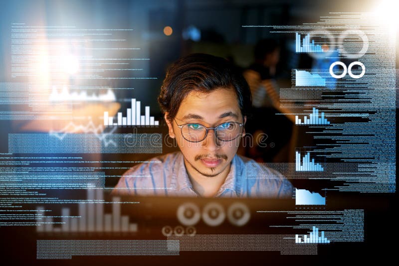 Focused on the Task. Shot of a Computer Programmer Looking through Data in the Office. Stock ...