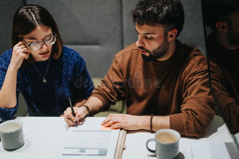 Focused Team Members Analyzing Documents during a Business Meeting in ...