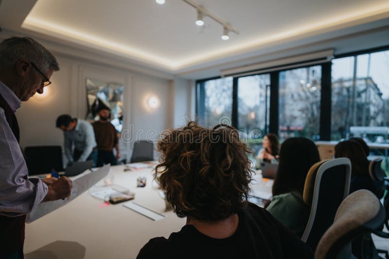 Focused Team at Work in Modern Office Environment with Natural Light ...