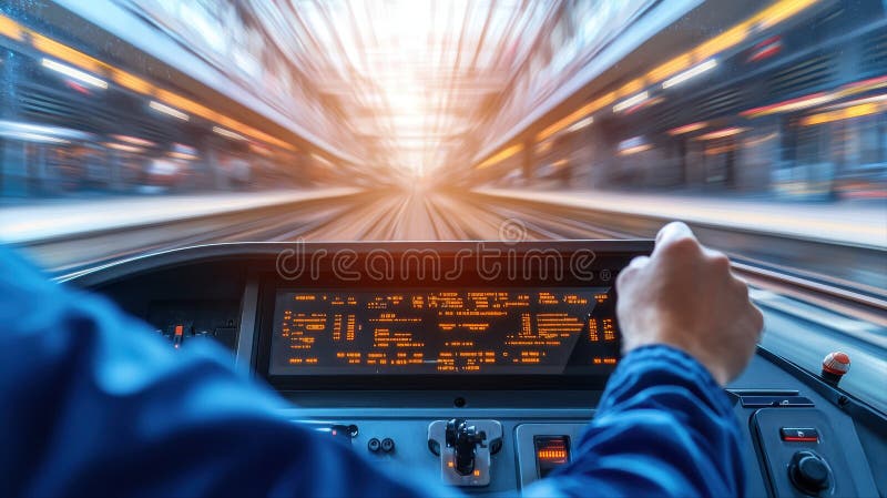 Focused Technician Operating Controls Inside a Modern Electric Train ...