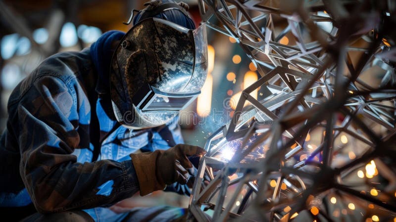Focused on Their Task a Worker Carefully Welds Together the Intricate ...