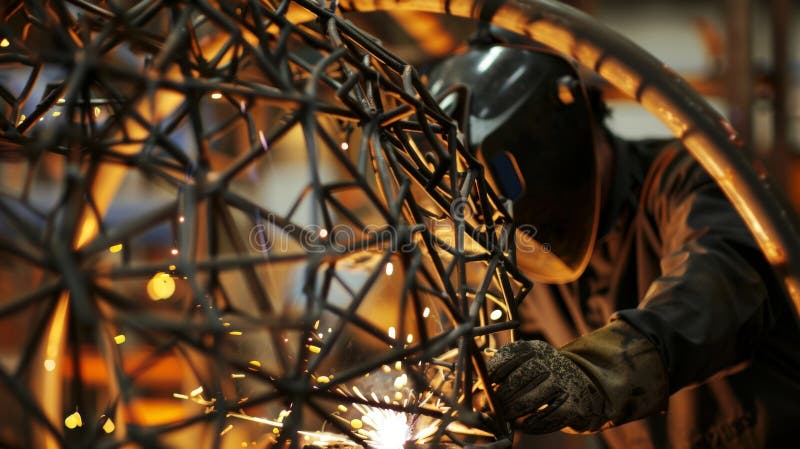 Focused on Their Task a Worker Carefully Welds Together the Intricate ...