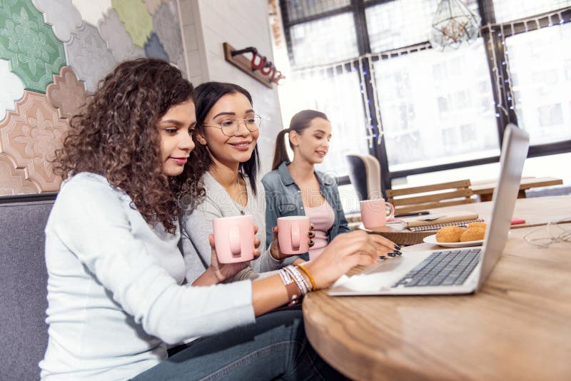 Focused Three Students Working with Online Document Stock Photo - Image ...