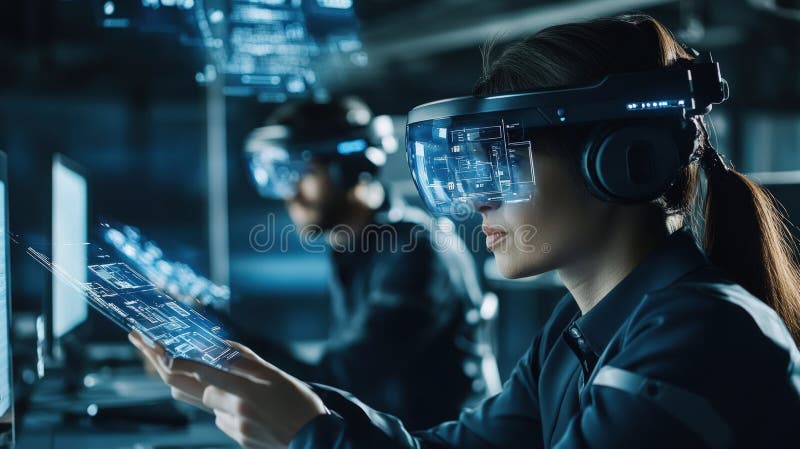 Focused UX Designers Using Augmented Reality Technology in Dark Setting ...