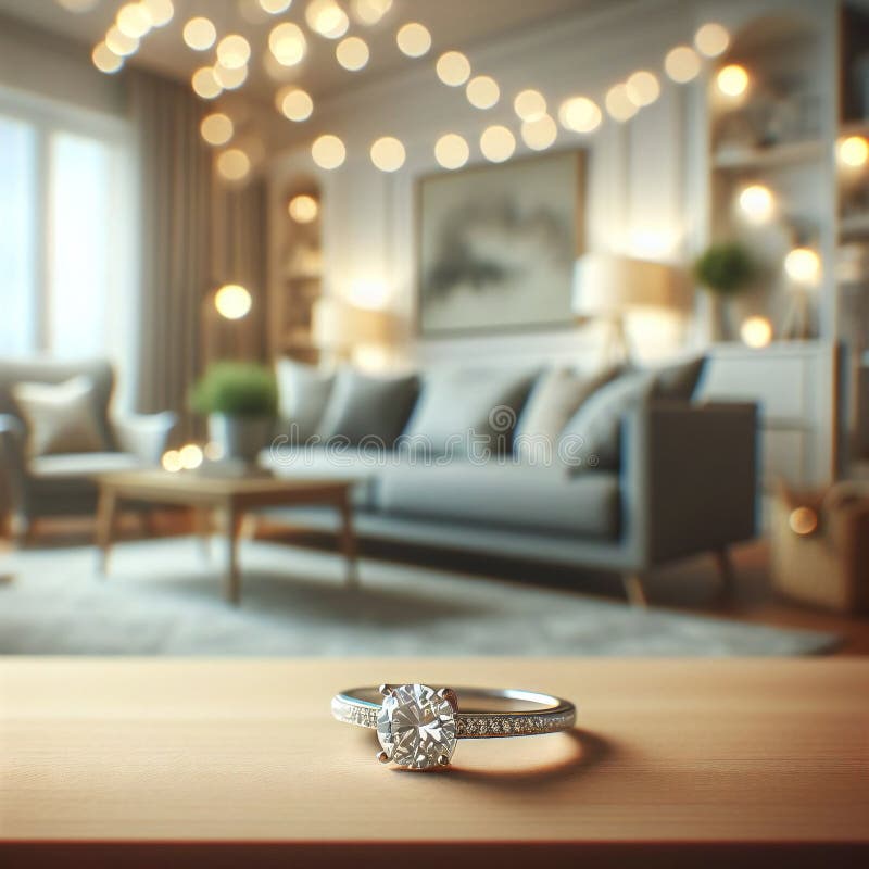 Focused View of Diamond Ring at Table Stock Illustration - Illustration ...