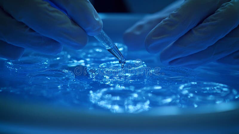 A Focused View of a Gloved Hand Transferring Liquid with a Pipette ...