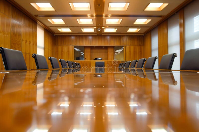 Focused View of a Large, Empty Conference Table in a Modern Office ...