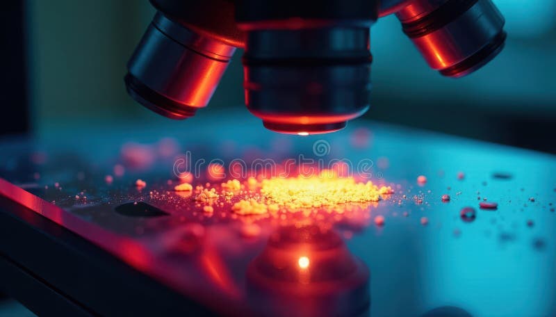 Focused View of a Microscope with a Prepared Slide , Closeup ...