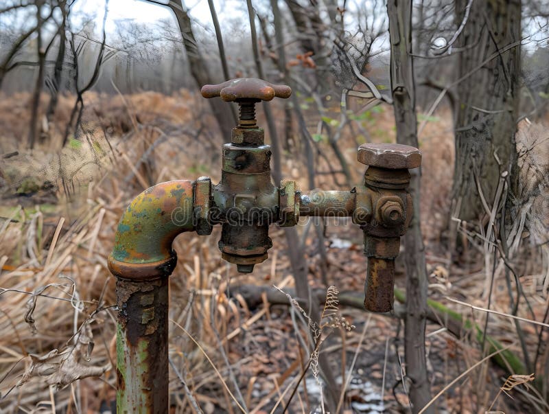 Focused View of Rustic and Rusty Faucet in Rural Setting - Ai Generated ...