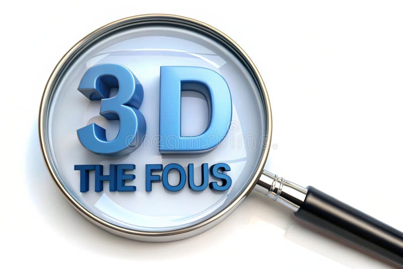 Focused Vision: 3D Icon of "in Focus" Under a Magnifying Glass Stock ...