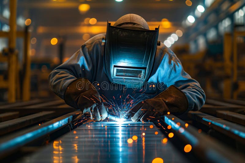Focused Welder Working Meticulously in a Workshop. Stock Photo - Image ...