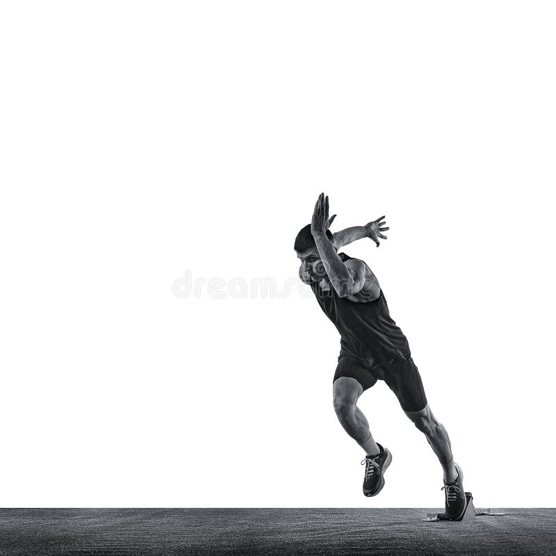 Focused on Win, Young Athletic Man, Jogger Running from Platform ...