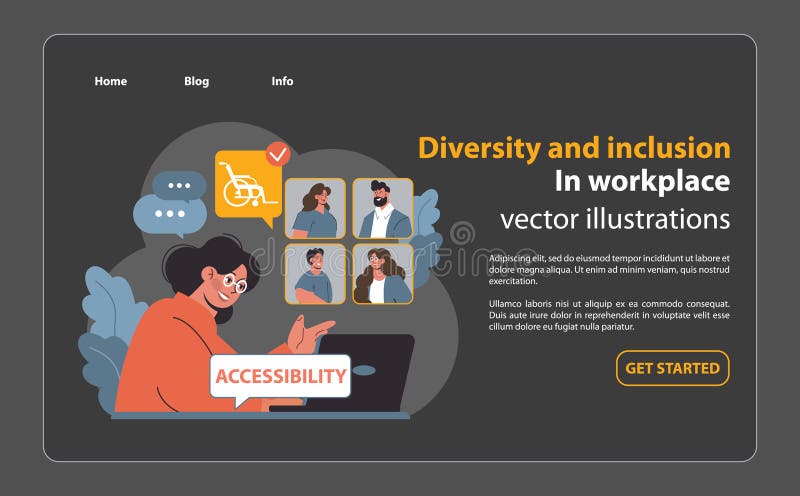 Focused Woman at Computer Emphasizing Accessibility. Flat Vector ...