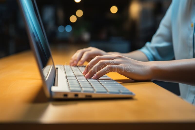 Focused Womans Hands Actively Typing and Working on the Keyboard Stock ...