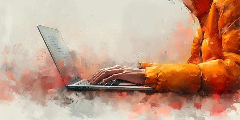 Focused Work Session: Hands Typing Away on Laptop with Minimal Office ...