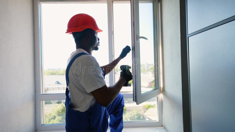 Worker Installing PVC Plastic Window Using Power Drill Stock Video ...