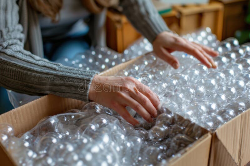 Worker Carefully Packs Fragile Items with Bubble Wrap for Secure ...