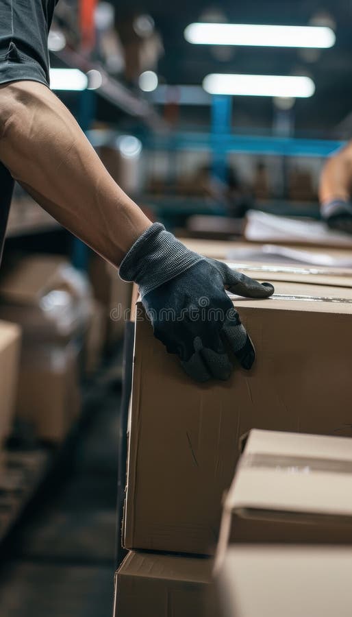 Warehouse Efficiency: Worker Packing Goods in Eco-Friendly Boxes at ...