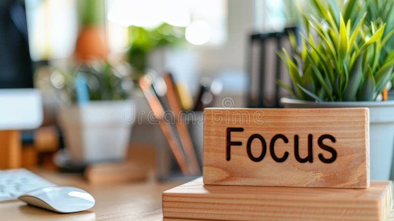 Focused Workspace with Wooden Sign Stock Illustration - Illustration of ...