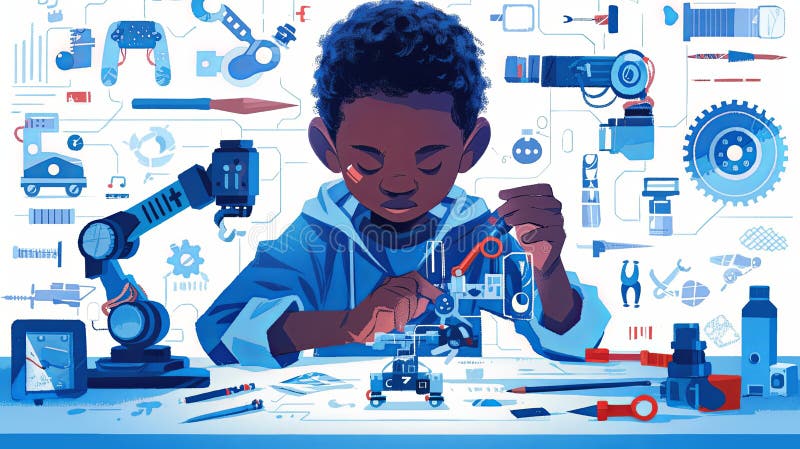 Focused Young Engineer Working on Robotics in a Creative Workshop Stock ...