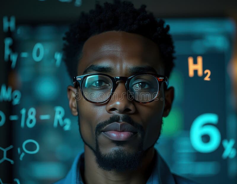 Focused Young Scientist Analyzing Data on Futuristic Screen Stock Photo ...