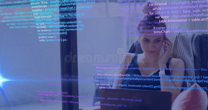 Focusing Coder Wearing Striped Shirt Viewing Laptop at Glass Partition ...