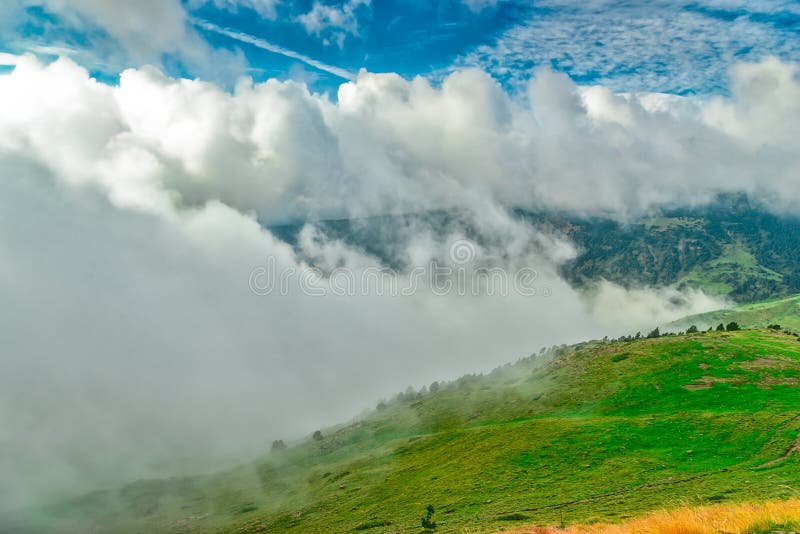 The Fog Advances Over the Meadows of the Pyrenees Stock Image - Image ...