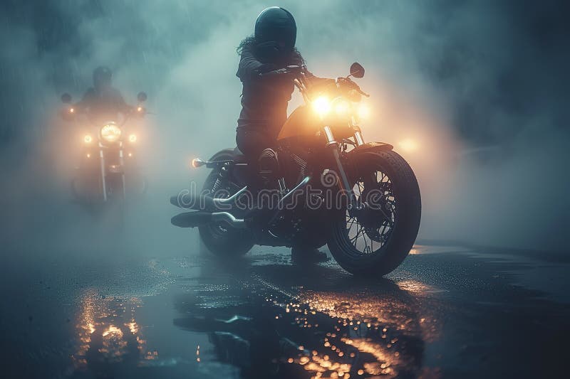 Fog with Backlights with High Power Motorcycle Chopper Copy Space for ...