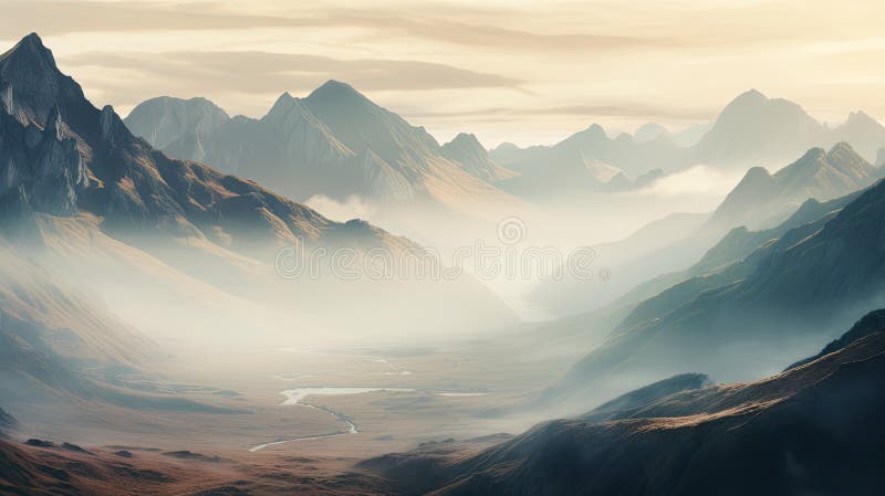 Fog brown mountains stock illustration. Illustration of nature - 313778380