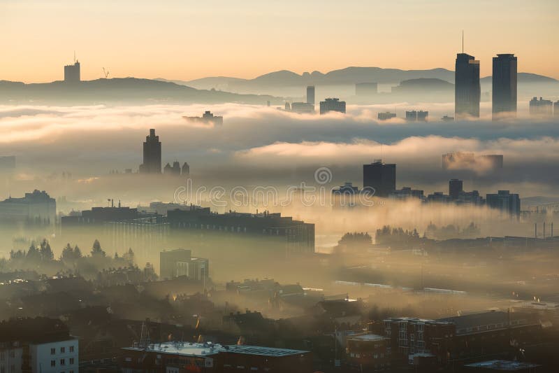 Fog in Cities Visible on the Background Stock Illustration ...