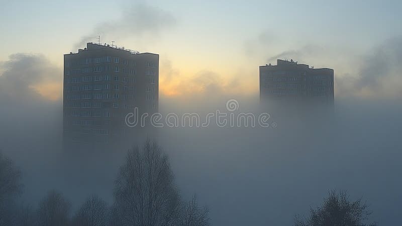 Aerial View of a City Skyline with Fog , Fog in City Stock Illustration ...