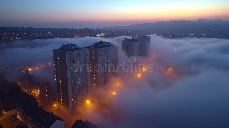 Aerial View of a City Skyline with Fog , Fog in City Stock Illustration ...