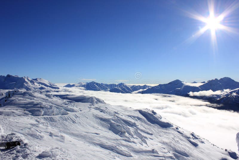 Fog Covered Valley and Sun in the Mountains Stock Photo - Image of ...