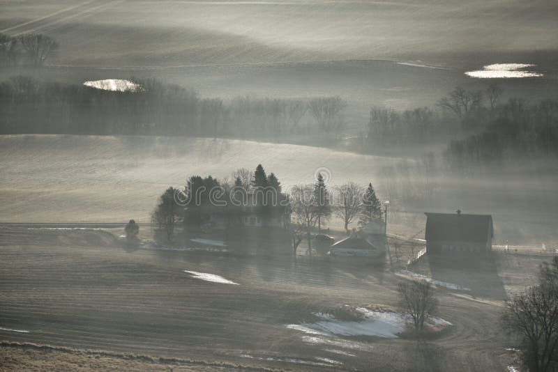 Fog on the farm stock photo. Image of country, weather - 116233034