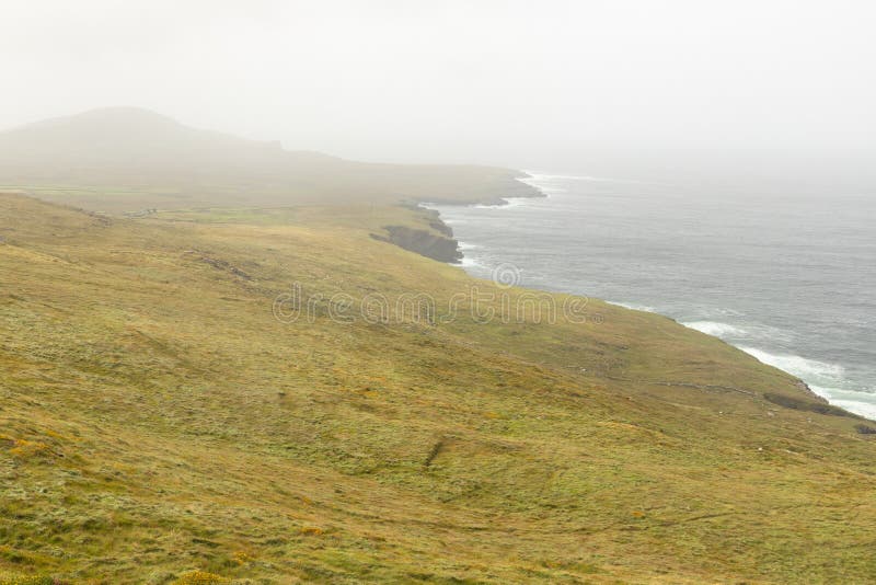 Fog in the Fields and Ocean Stock Image - Image of valentia, cliffs ...