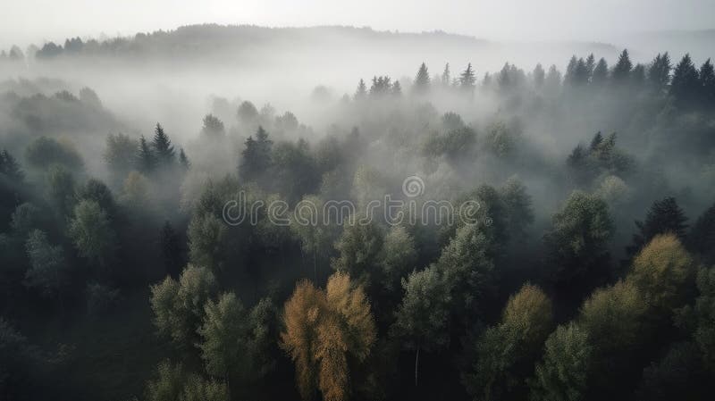 Fog in Forest Aerial View. Generative AI Stock Illustration ...