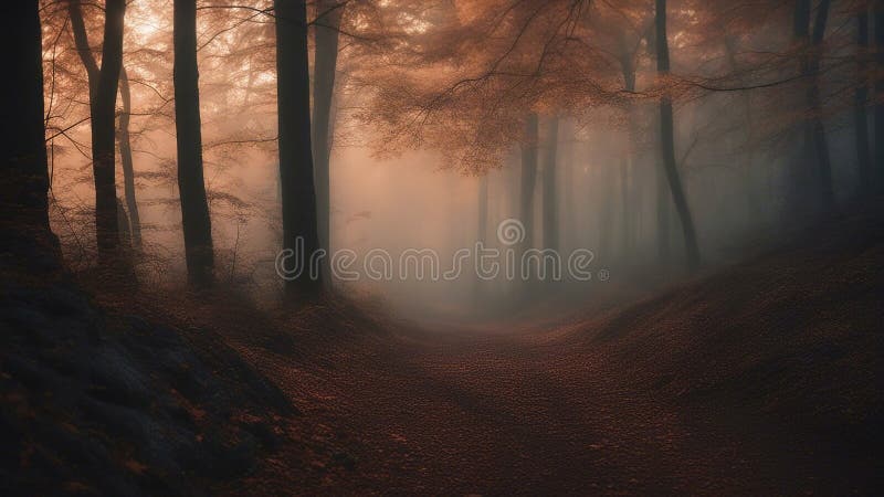 Fog in the Forest a Path through a Forest with Fog Stock Illustration ...